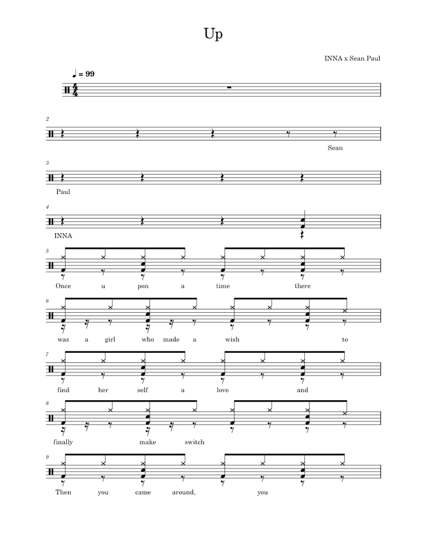 Up – INNA x Sean Paul Sheet Music for Drum group (Solo) | MuseScore.com