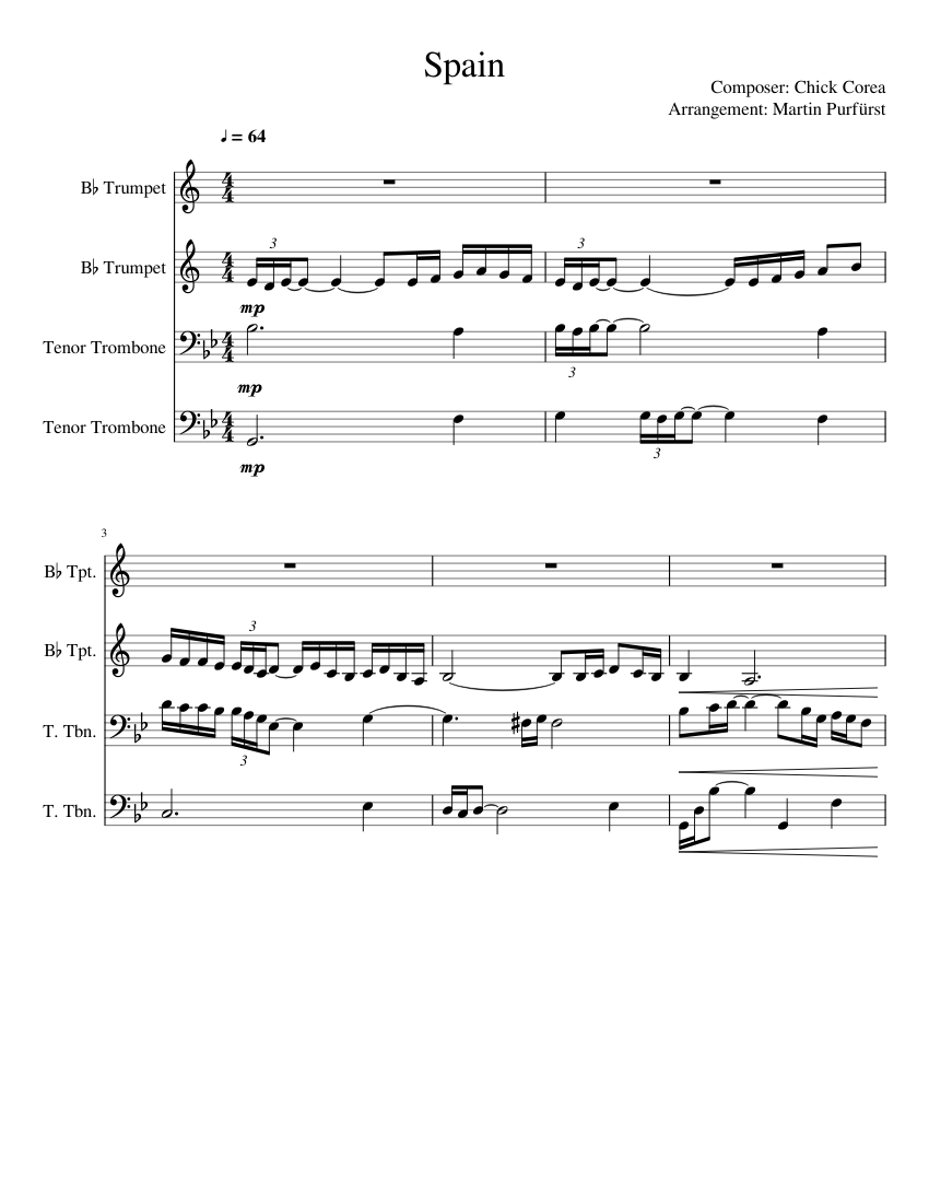 Spain Sheet Music with Chords for Trombone tenor, Trumpet in b-flat ...
