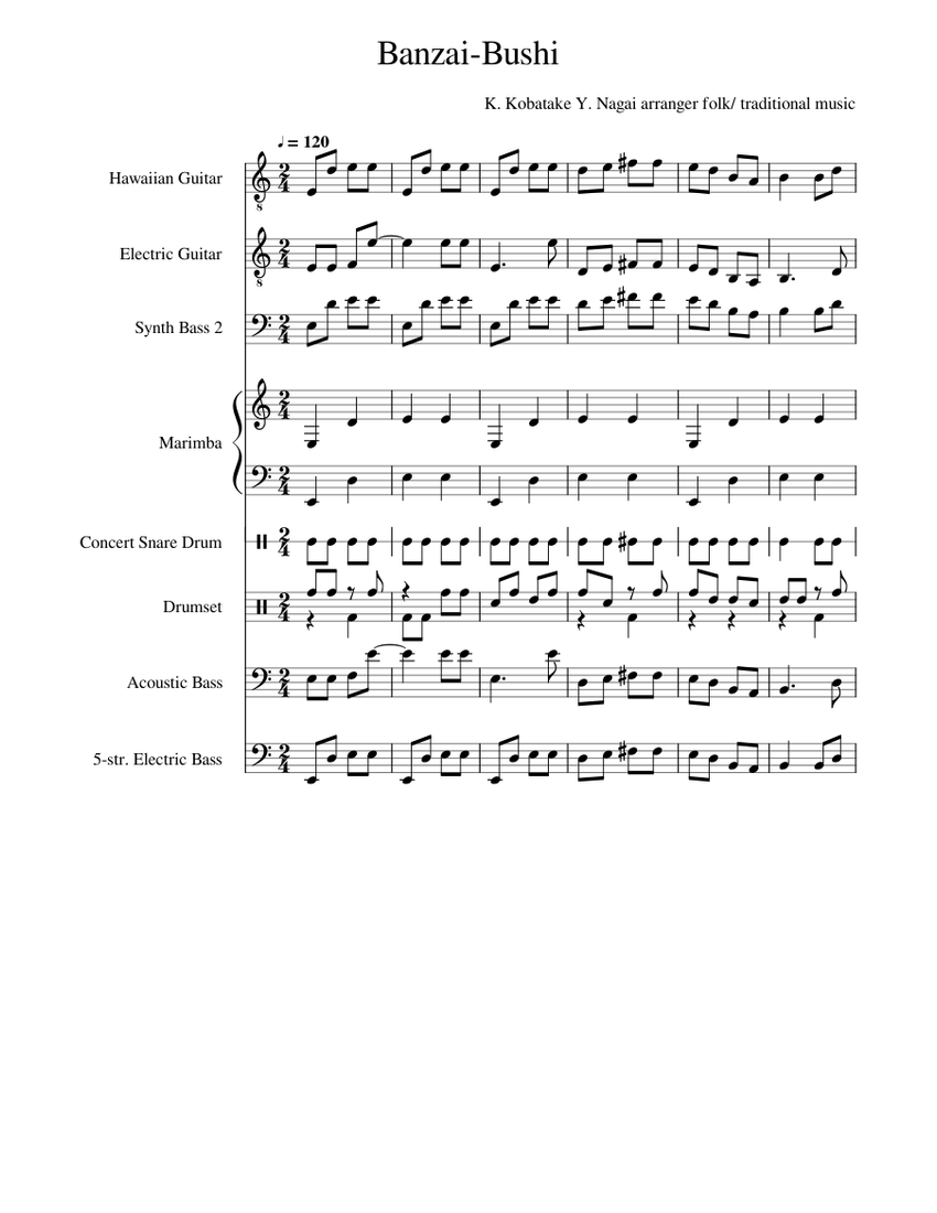 banzai-bushi Self-Similar Sheet music for Snare drum, Guitar, Bass ...