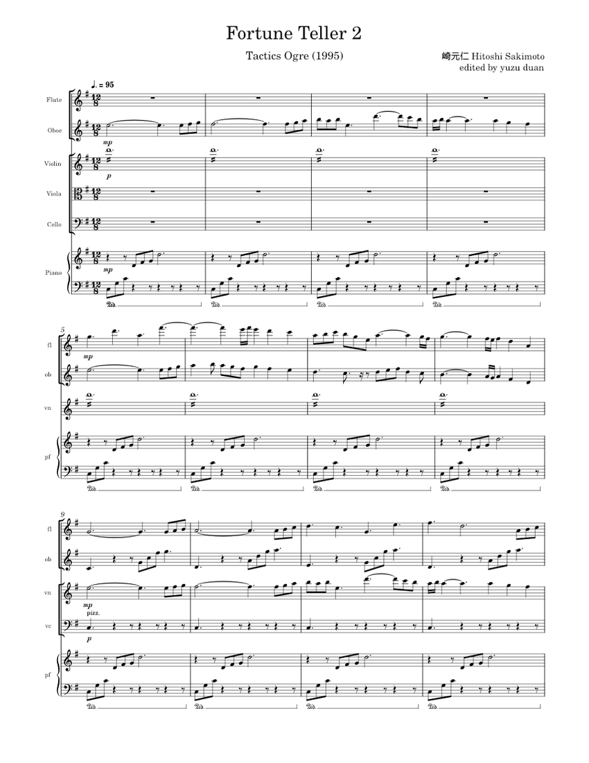 Fortune Teller 2 Sheet Music with Chords for Piano, Flute, Oboe, Violin ...