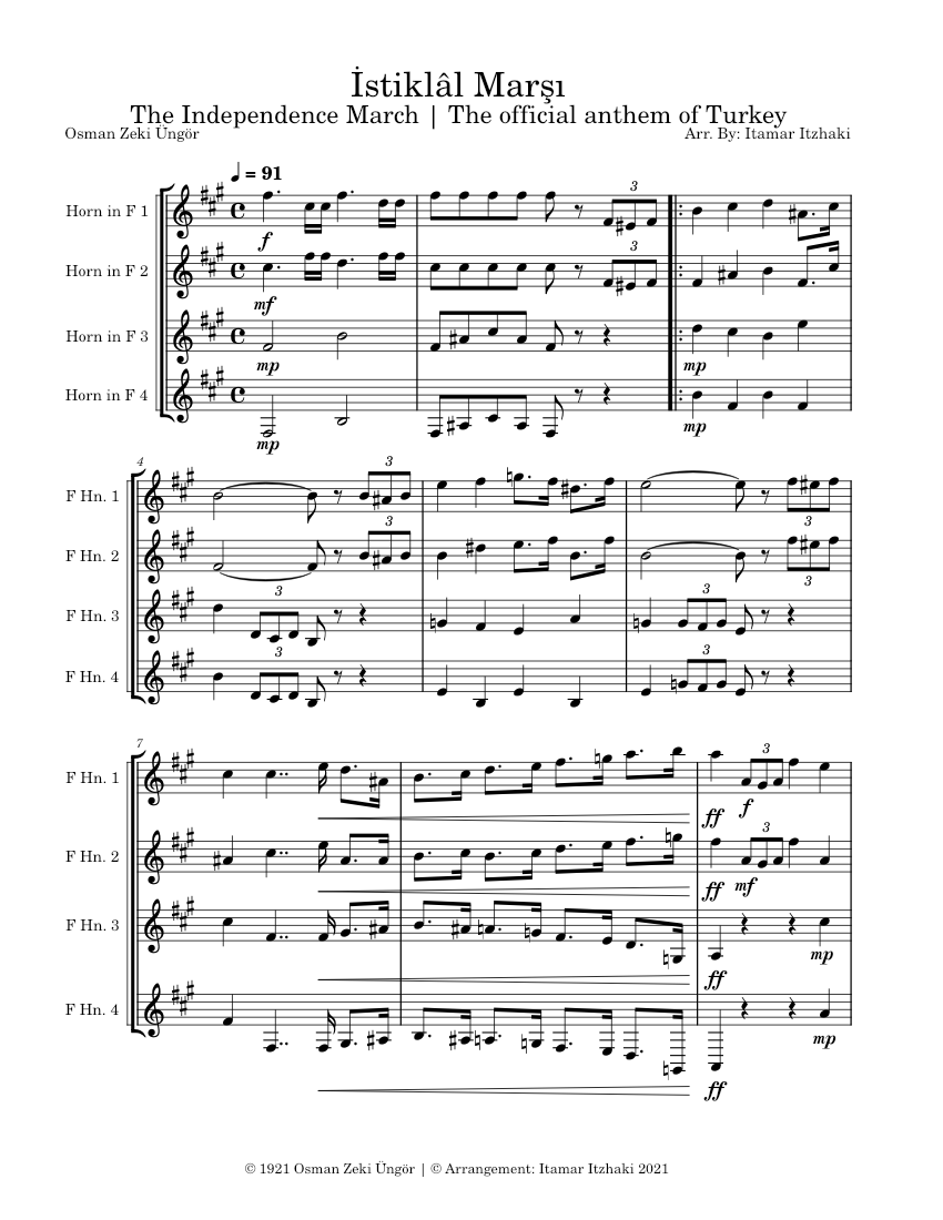 İstiklal Marşı – Osman Zeki Üngör | Turkey's National Anthem Sheet ...