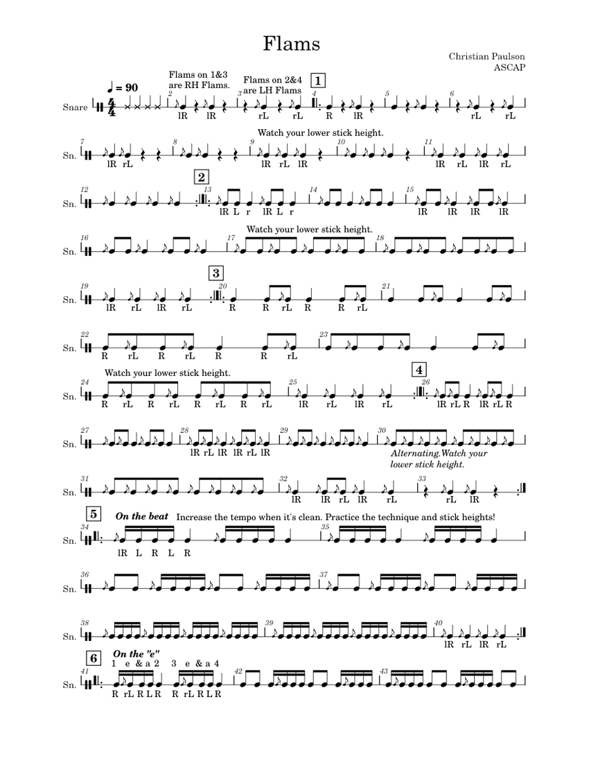 Flams Sheet music for Snare drum (Solo) | Musescore.com