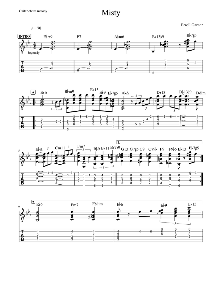 Misty (guitar chord melody) Sheet Music and Tab for Guitar (Solo ...