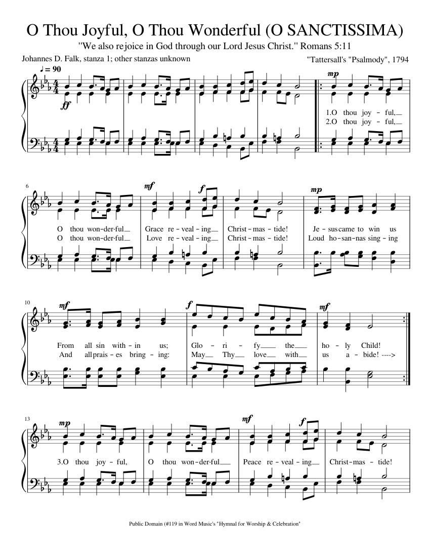 O Thou Joyful, O Thou Wonderful (O SANCTISSIMA) Sheet Music for Piano ...