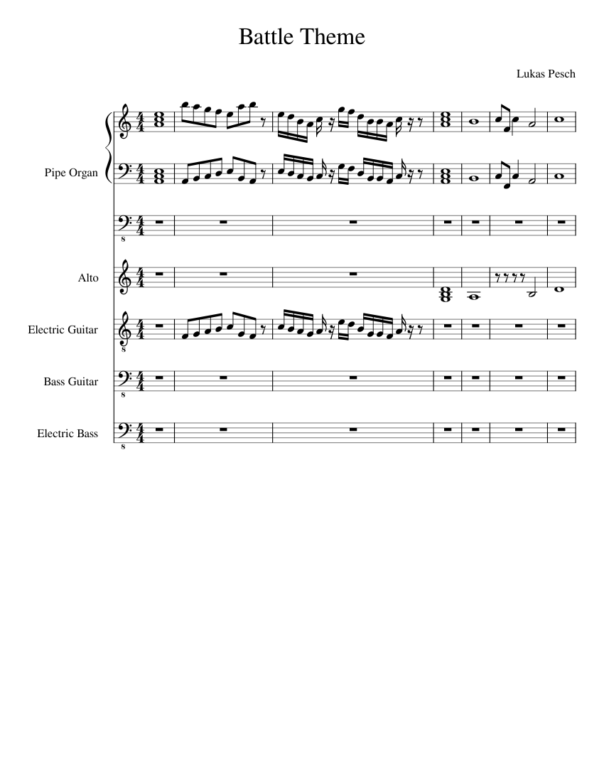 Battle Theme Sheet music for Alto, Organ, Guitar, Bass guitar (Mixed ...
