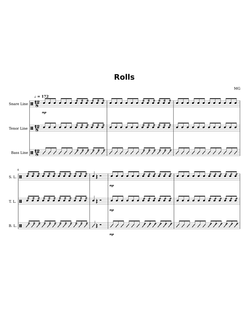 Rolls Sheet music for Snare drum, Tenor drum, Bass drum (Percussion ...
