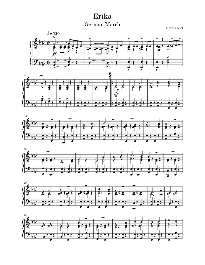 Erika - Herms Niel Sheet Music for Piano (Solo) | MuseScore.com