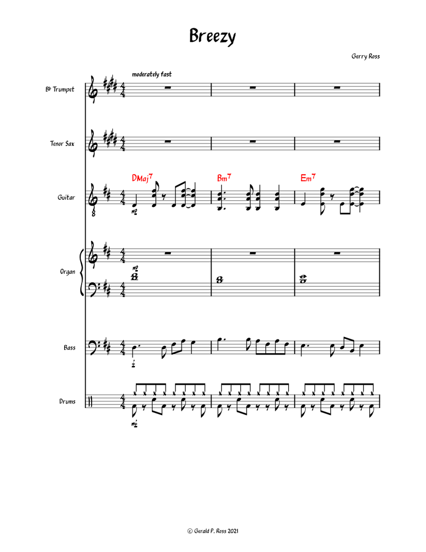Breezy (Original Version) Sheet Music with Chords for Piano, Saxophone ...