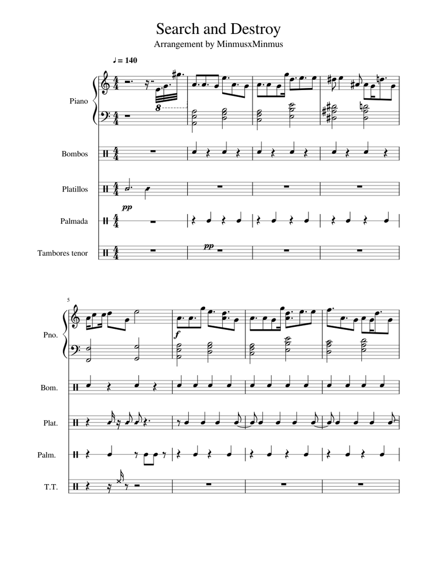 Search and Destroy Sheet music for Piano, Crash, Tenor drum, Bass drum ...