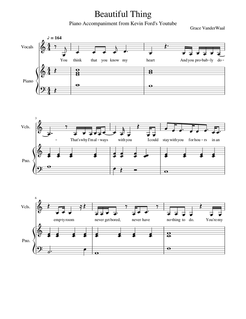 Beautiful Thing, Grace Vanderwaal Sheet music for Piano, Kazoo (Solo ...
