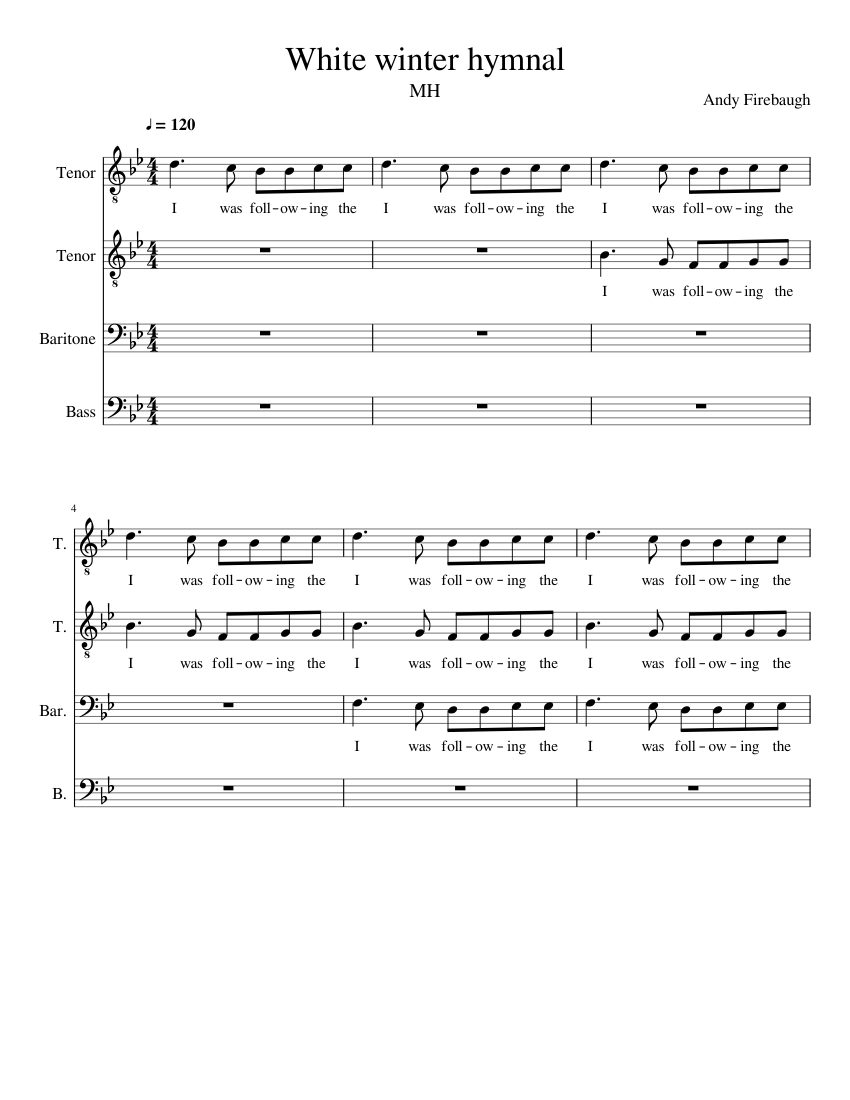 White Winter Hymnal MH Sheet music for Tenor, Bass voice, Baritone ...