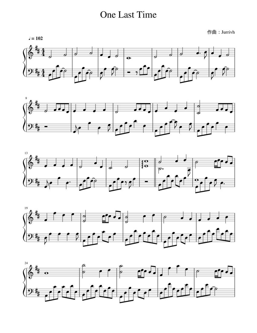 One Last Time - Jurrivh Sheet Music for Piano (Solo) easy | MuseScore.com