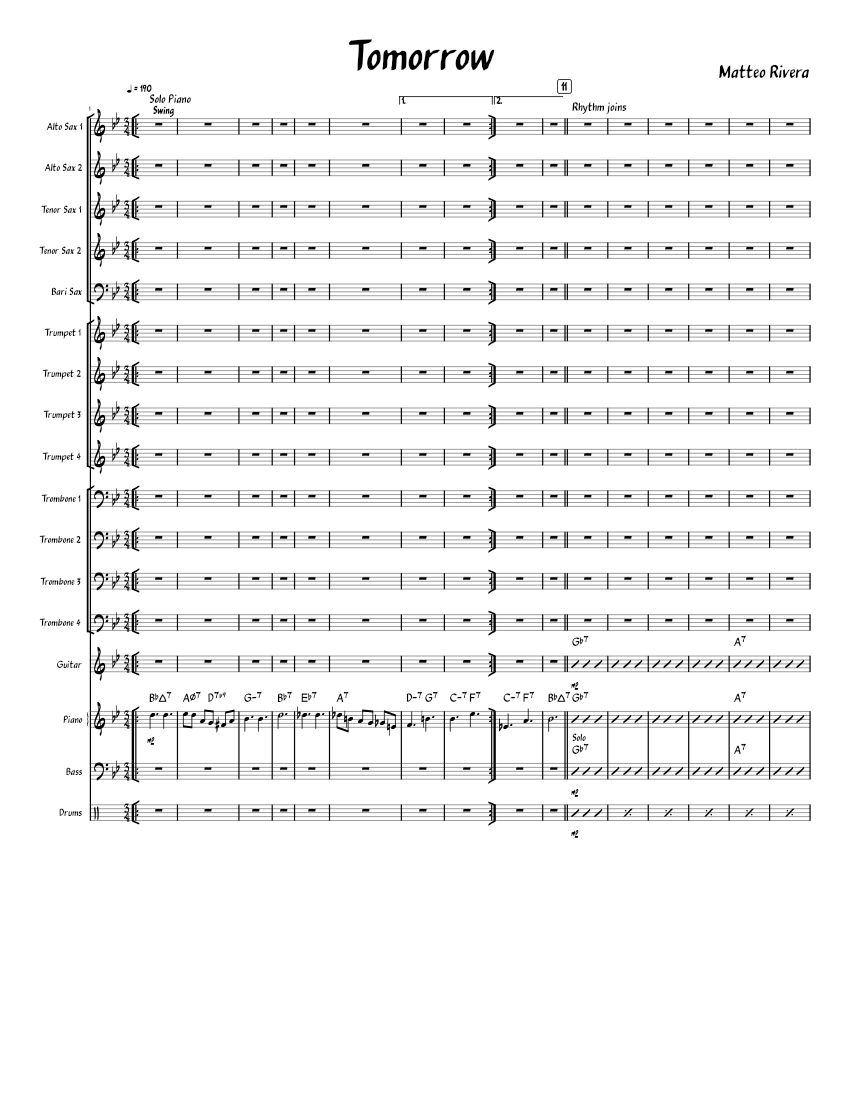 Tomorrow Sheet music for Piano, Trombone, Saxophone alto, Saxophone ...
