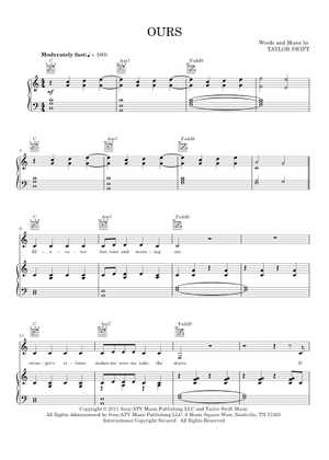 Play Official version of Our song Sheet Music by Taylor Swift for Piano ...