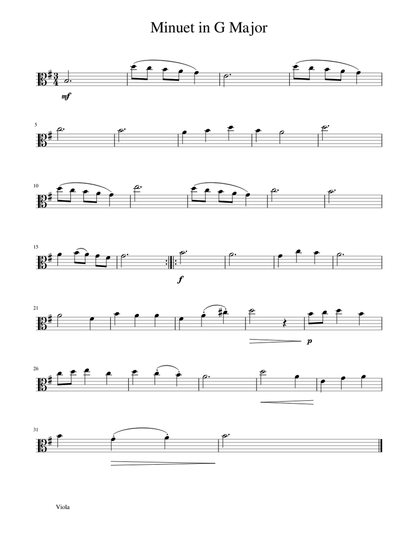 Minuet in G Major Sheet Music for Viola (Solo) | MuseScore.com