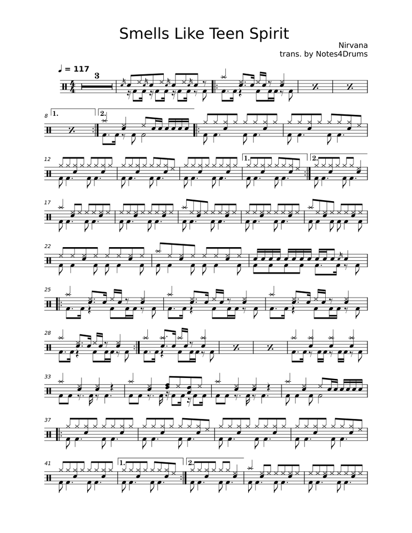 Smells Like Teen Spirit by Nirvana - Drums Sheet music for Drum group ...