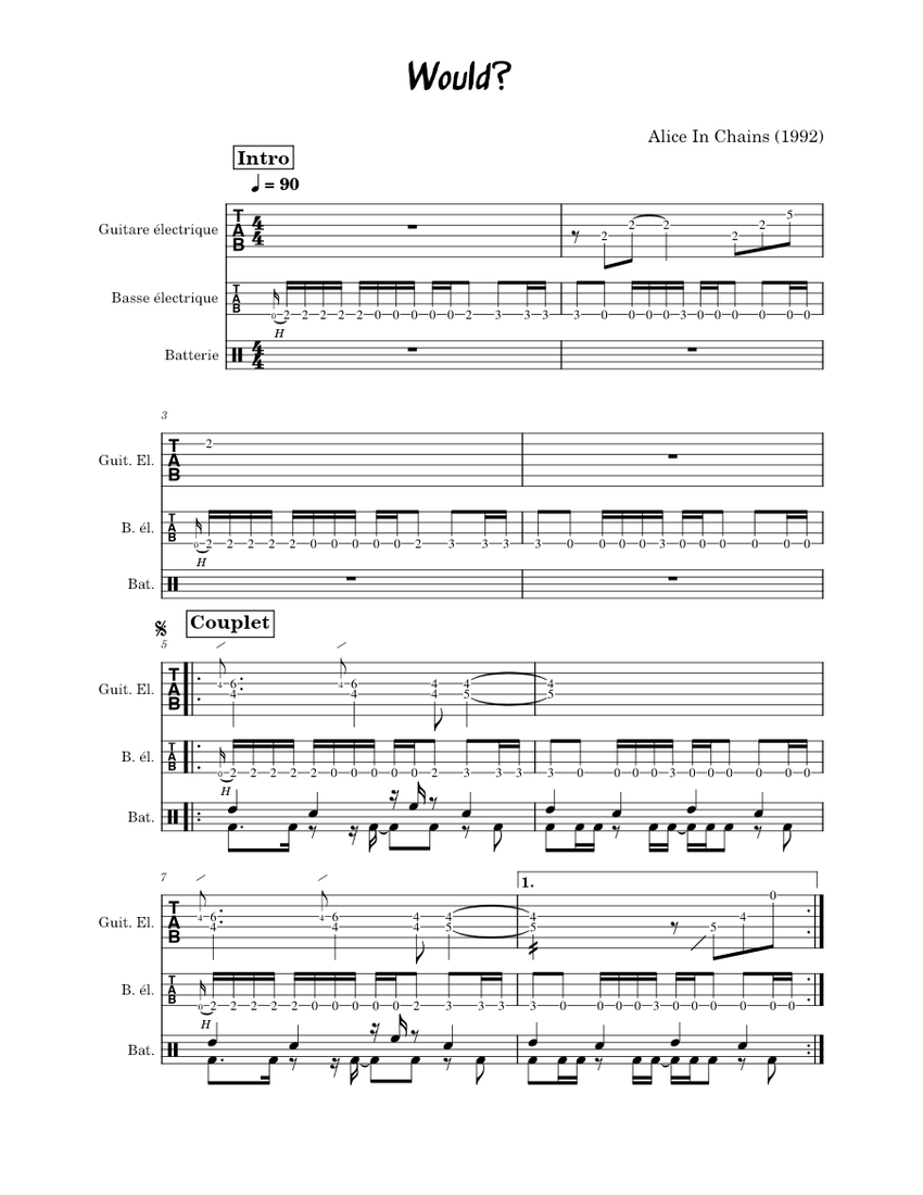 Would? - Alice In Chains Sheet Music and Tab for Guitar, Bass guitar ...