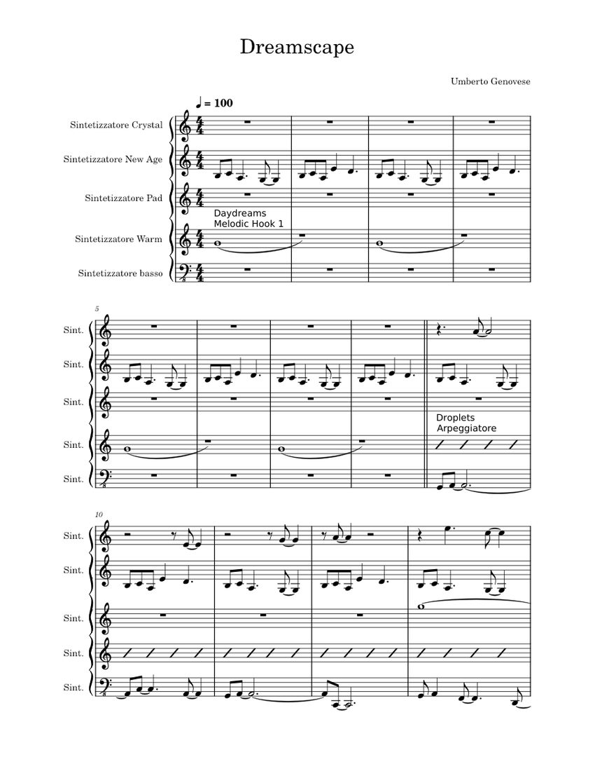 Dreamscape Sheet music for Bass guitar, Synthesizer (Mixed Quintet ...