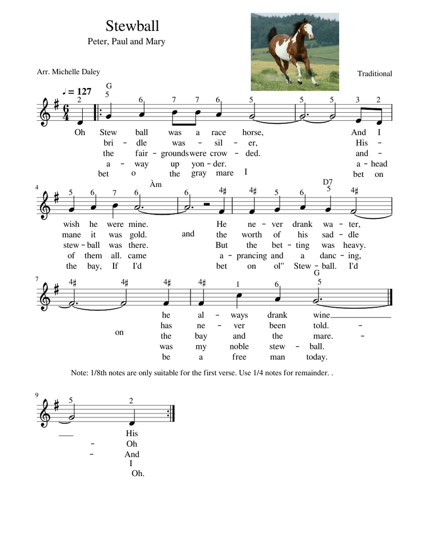 Stewball was a Racehorse Sheet Music for Piano (Solo) easy | MuseScore.com