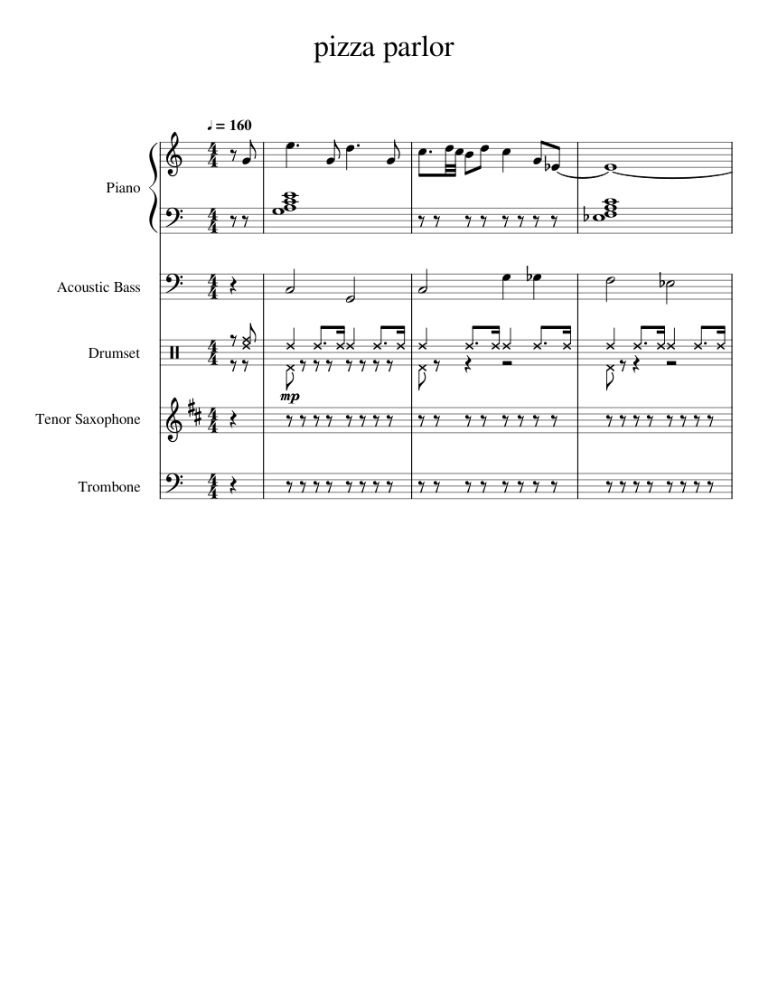 Pizza Parlour Theme from Club Penguin Sheet Music for Piano, Trombone ...