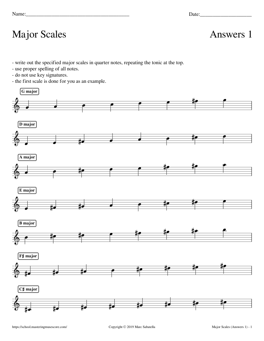Major Scales (Answers 1) Sheet music for Piano (Solo) Easy | Musescore.com
