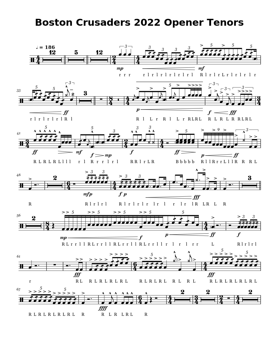 Boston Crusaders 2022 Opener Tenors Sheet music for Tenor drum (Solo ...