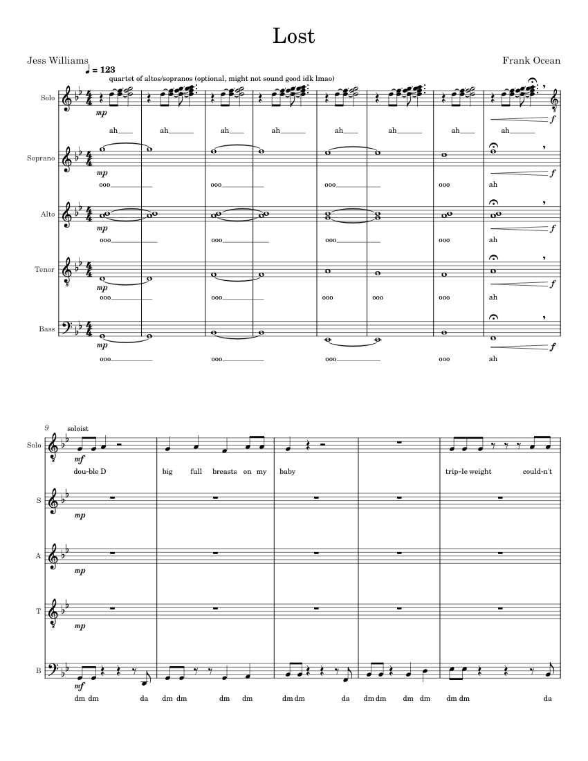 Lost – Frank Ocean Sheet music for Piano (A Capella) | Musescore.com