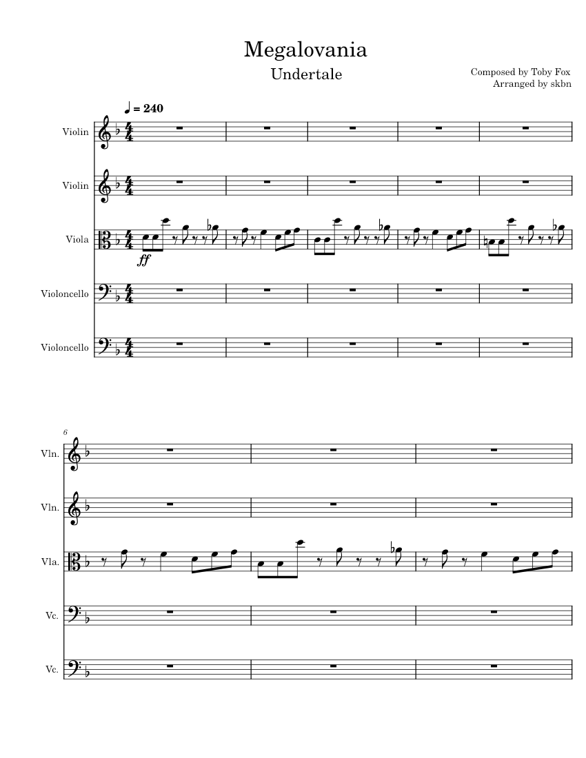 Megalovania by Toby Fox from Undertale Sheet music for Violin, Viola ...