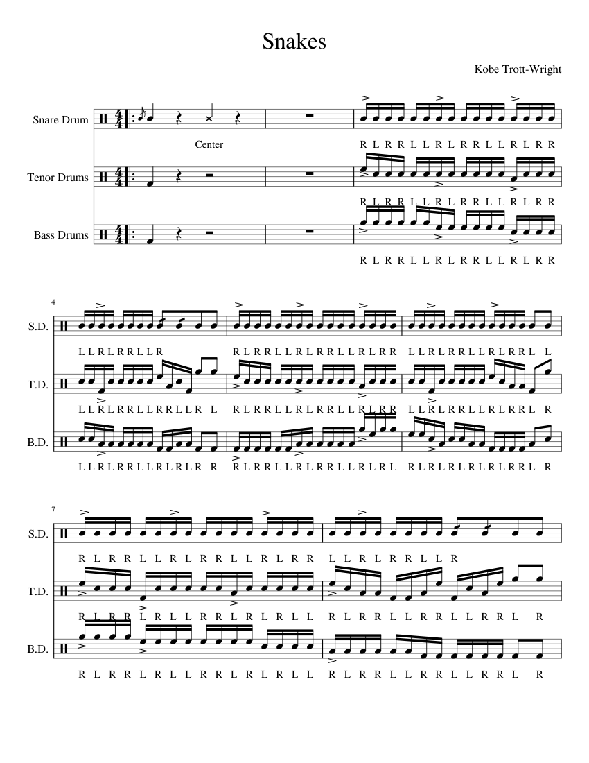 Snakes mscz Sheet music for Snare drum, Tenor drum, Bass drum ...