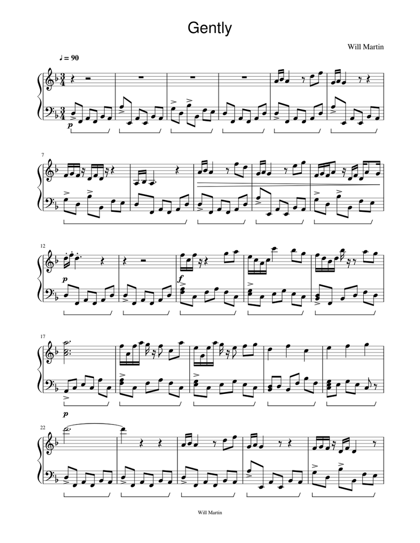 Gently Sheet music for Piano (Solo) | Musescore.com