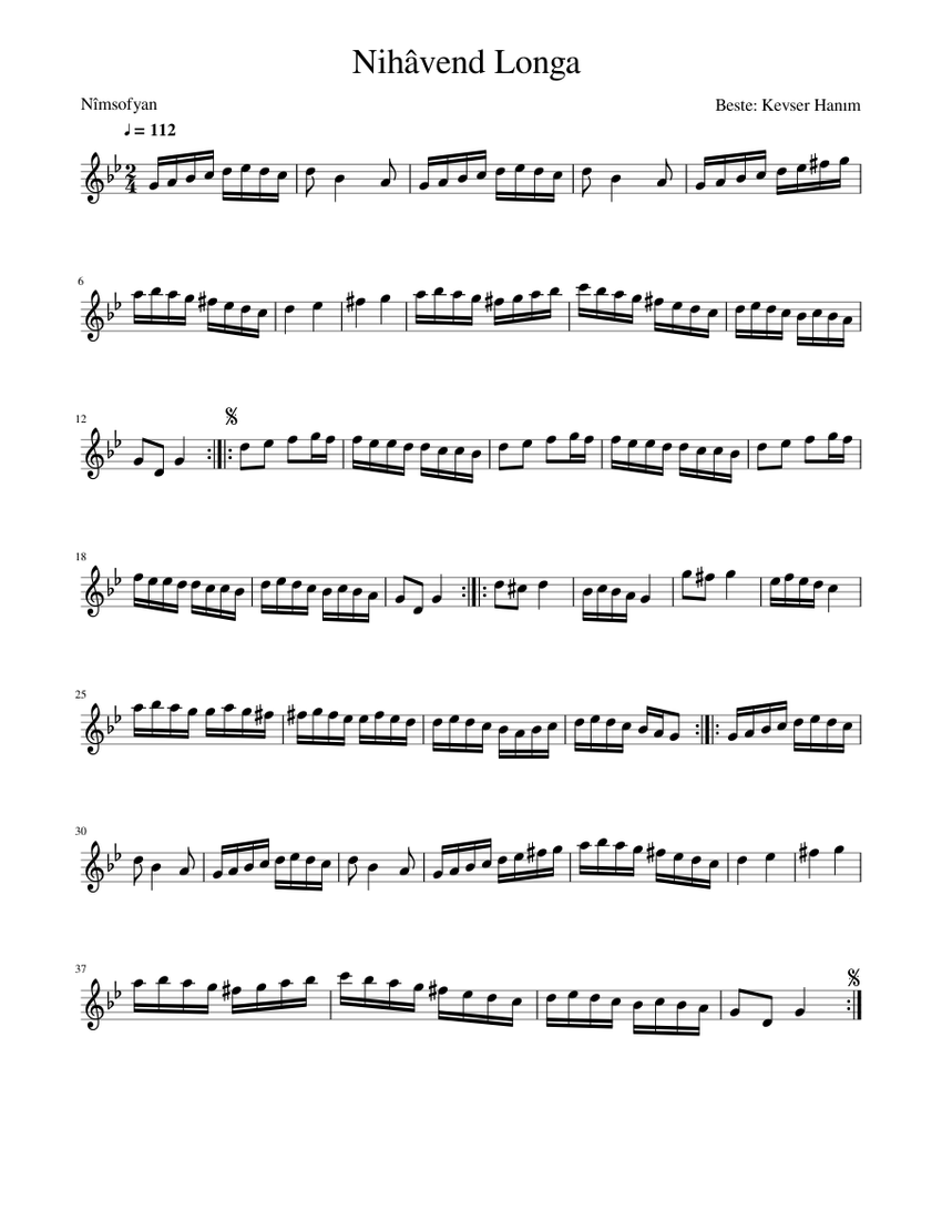 Nihâvend Longa Sheet Music for Piano (Solo) Easy | MuseScore.com