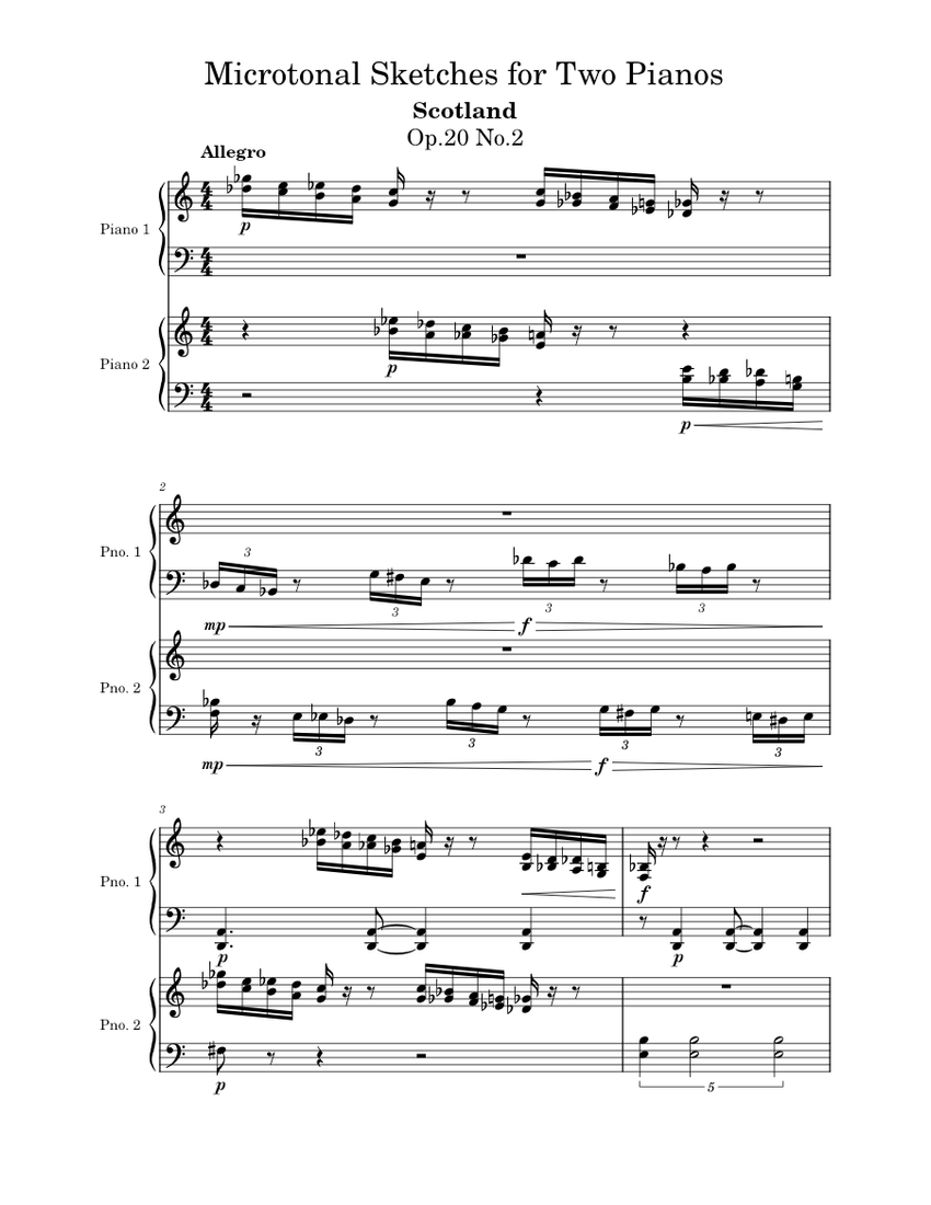 Microtonal Sketches for Two Pianos op.20 No.2 Sheet music for Piano (Piano Duo) | Musescore.com