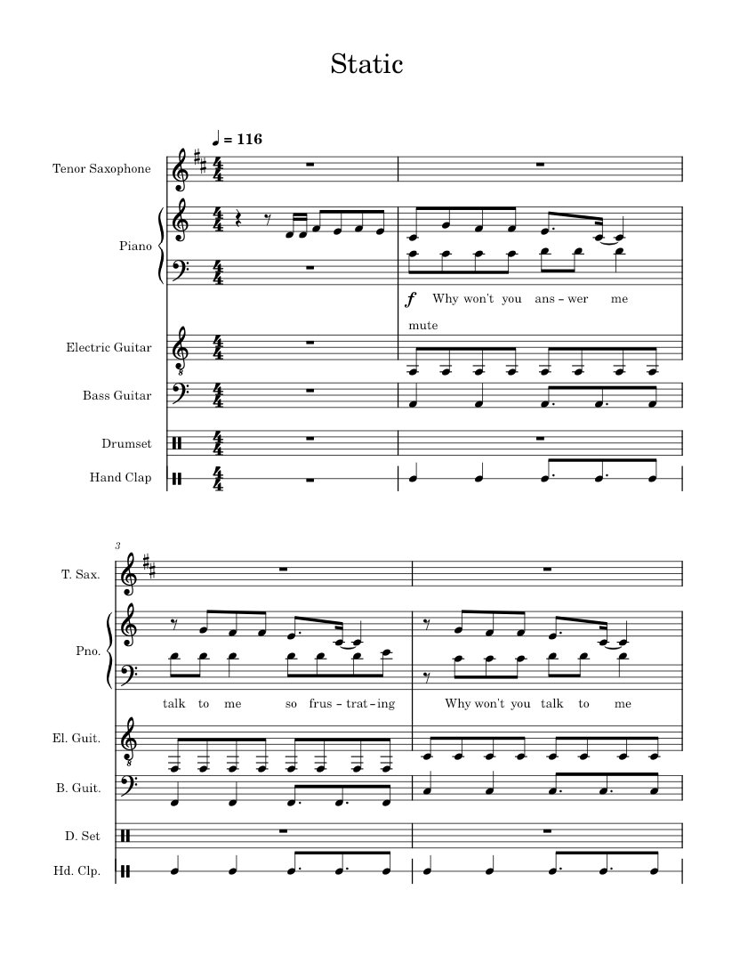Static Sheet music for Piano, Saxophone tenor, Guitar, Bass guitar ...