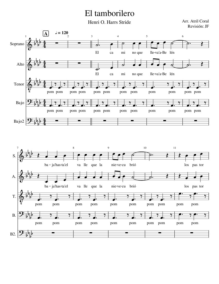 El tamborilero Sheet Music for Soprano, Alto, Tenor, Bass voice (Choral ...