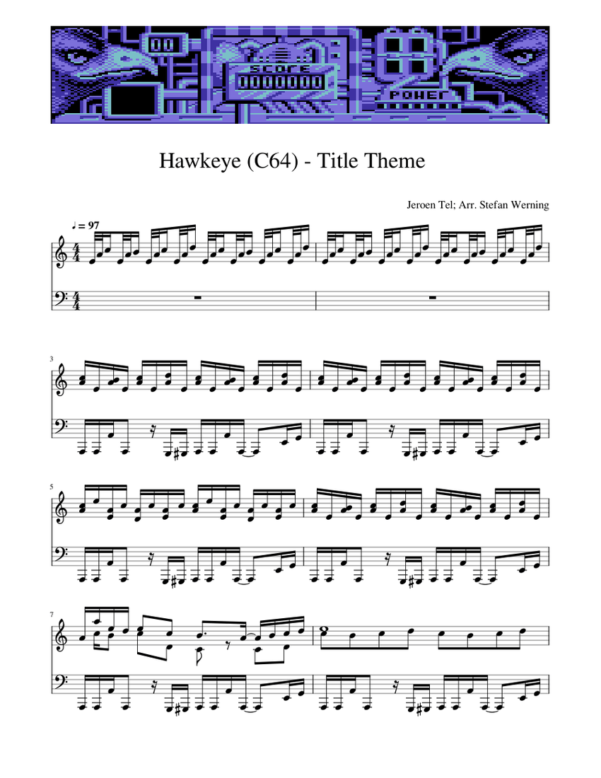 Hawkeye (C64) - Title Theme Sheet music for Bass guitar, Synthesizer ...