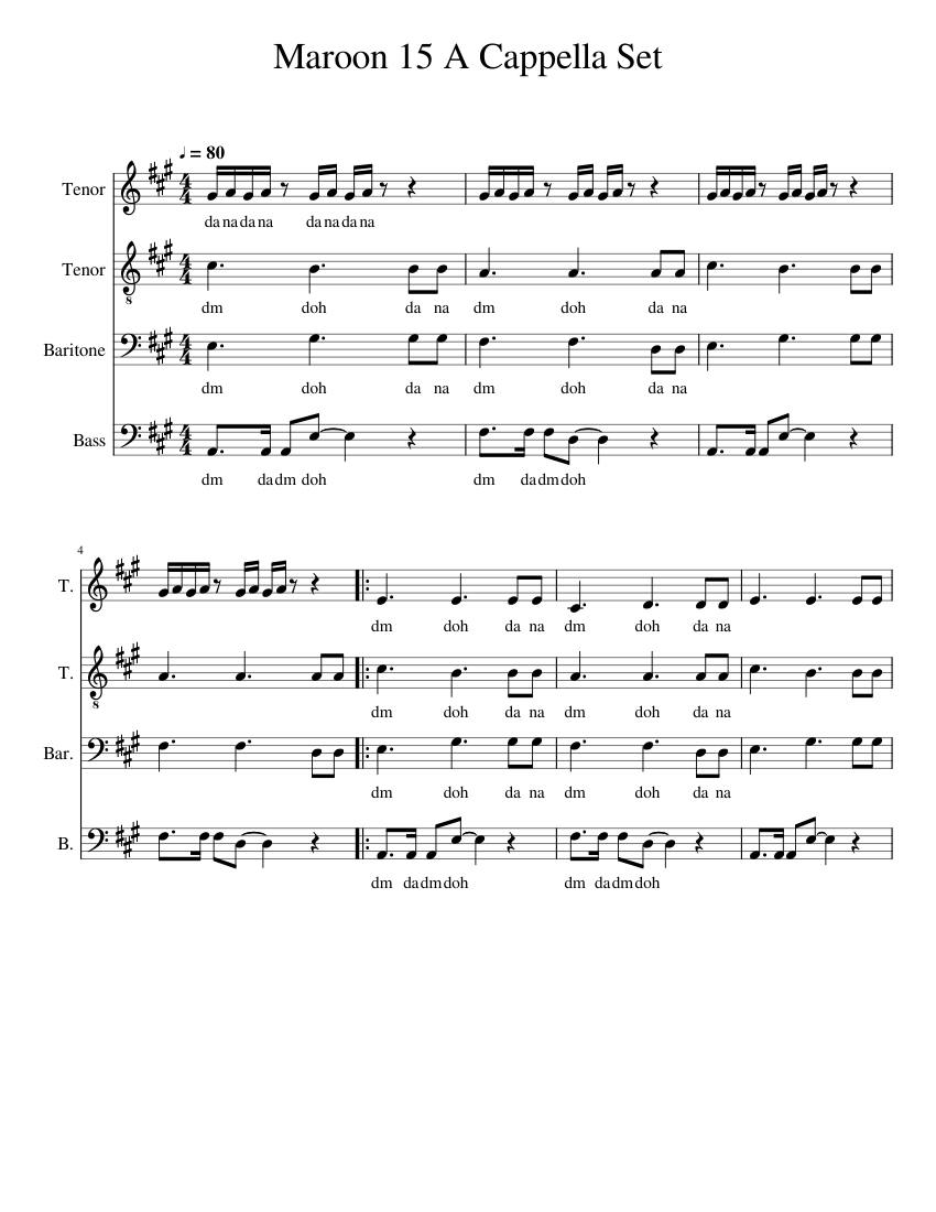 Maroon_13_A_Cappella_Set Sheet music for Tenor, Bass voice, Baritone ...