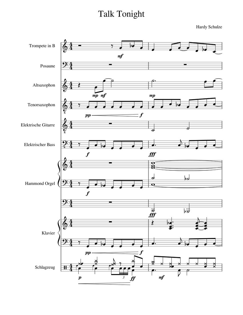 Talk Tonight Sheet music for Piano, Trombone, Organ, Saxophone alto ...