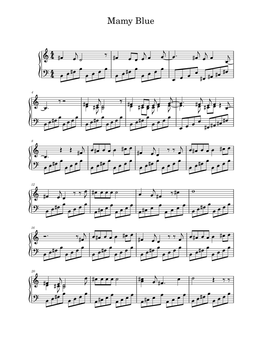 Mammy blue – Pop Tops (easy version) Sheet music for Piano (Solo ...