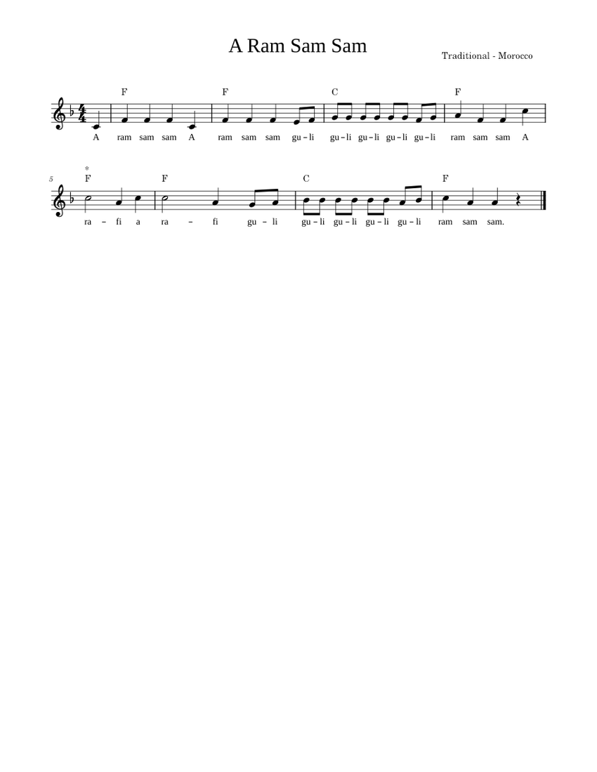 A Ram Sam Sam – Misc Traditional A Ram Sam Sam – Traditional Sheet ...