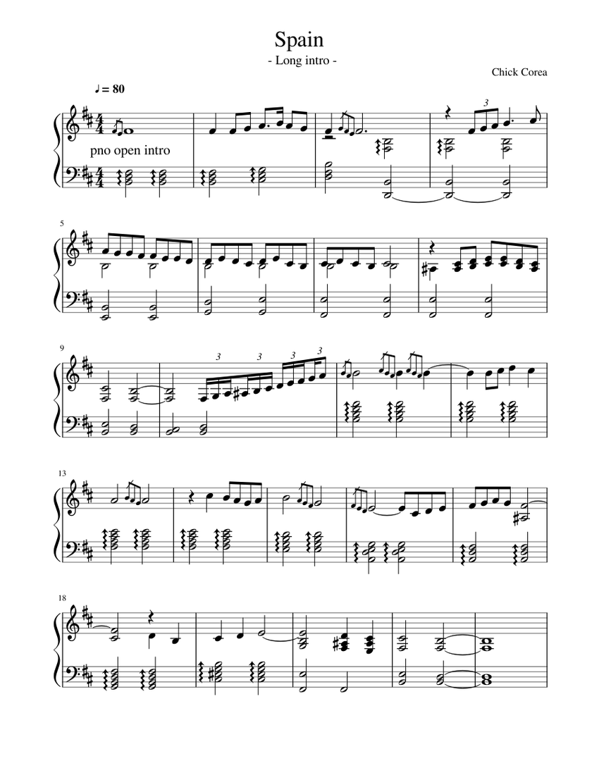 Spain – Chick Corea Sheet Music with Chords for Piano (Solo ...