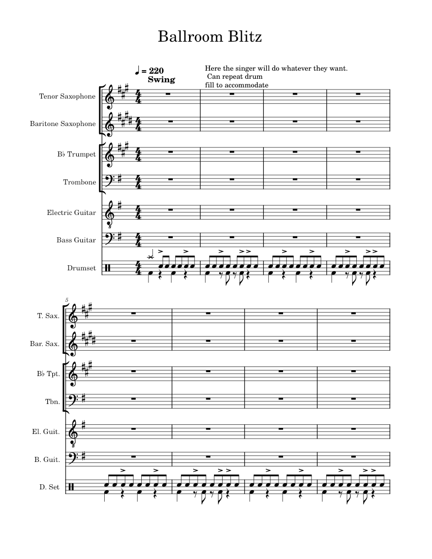 Ballroom Blitz Sheet Music for Trombone, Saxophone tenor, Saxophone baritone, Trumpet in b-flat ...