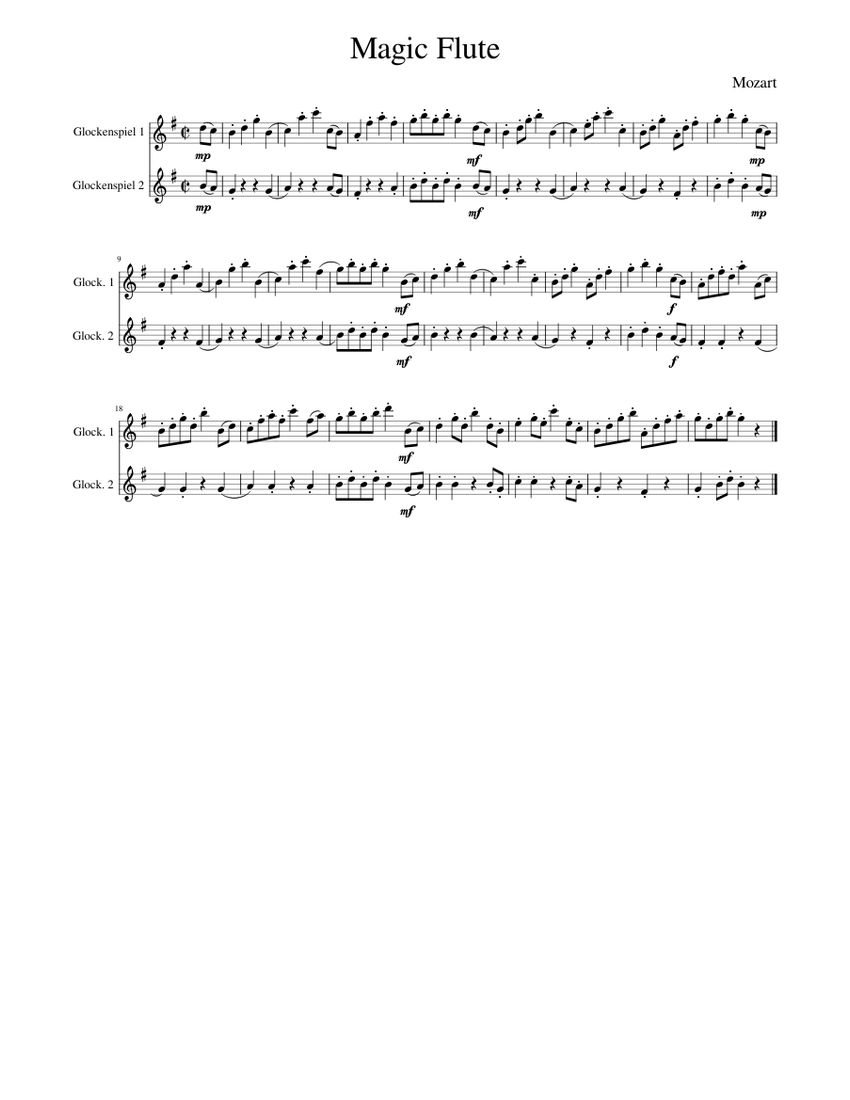 The Magic Flute – Wolfgang Amadeus Mozart Magic Flute Sheet music for ...