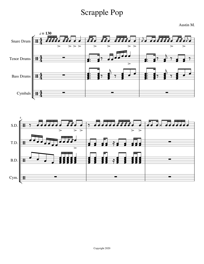 Scrapple Pop Sheet Music For Snare Drum Crash Tenor Drum Bass Drum scrapple-pop-sheet-music-for-snare-drum-crash-tenor-drum-bass-drum