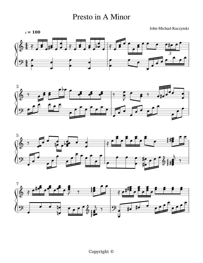 Presto in A Minor Simon Cohen Transcription Sheet music for Piano (Solo ...