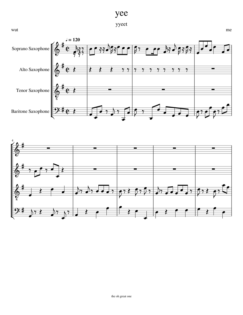 yeet Sheet music for Saxophone alto, Saxophone tenor, Saxophone ...