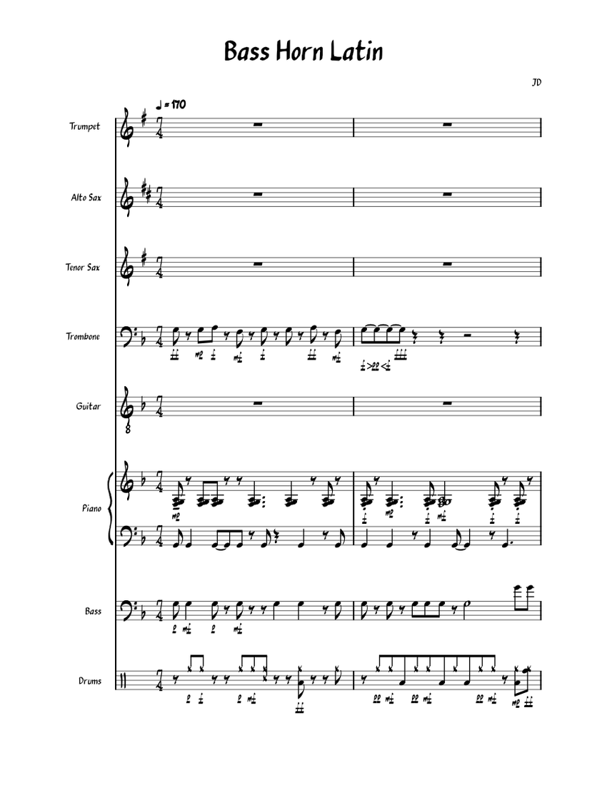 Bass Horn Latin Sheet music for Piano, Trombone, Saxophone alto ...