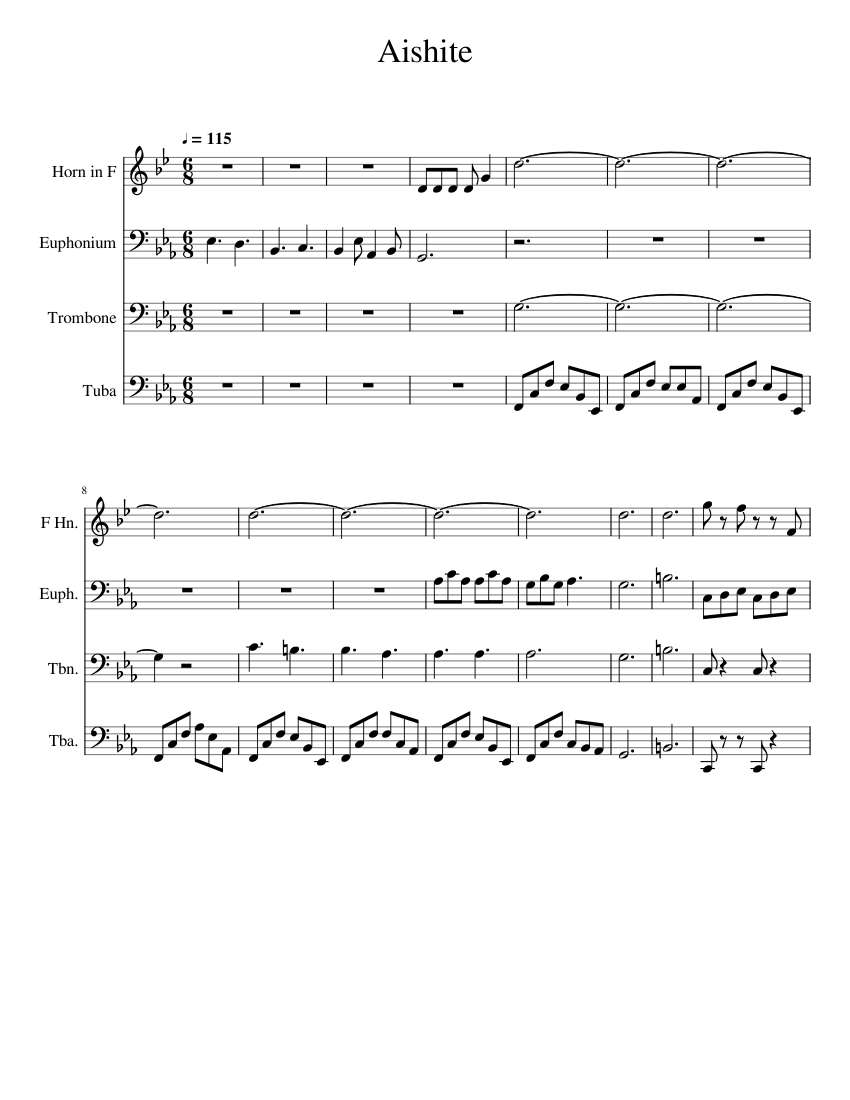 Aishite Draft Sheet music for Trombone, Euphonium, Tuba, French horn ...
