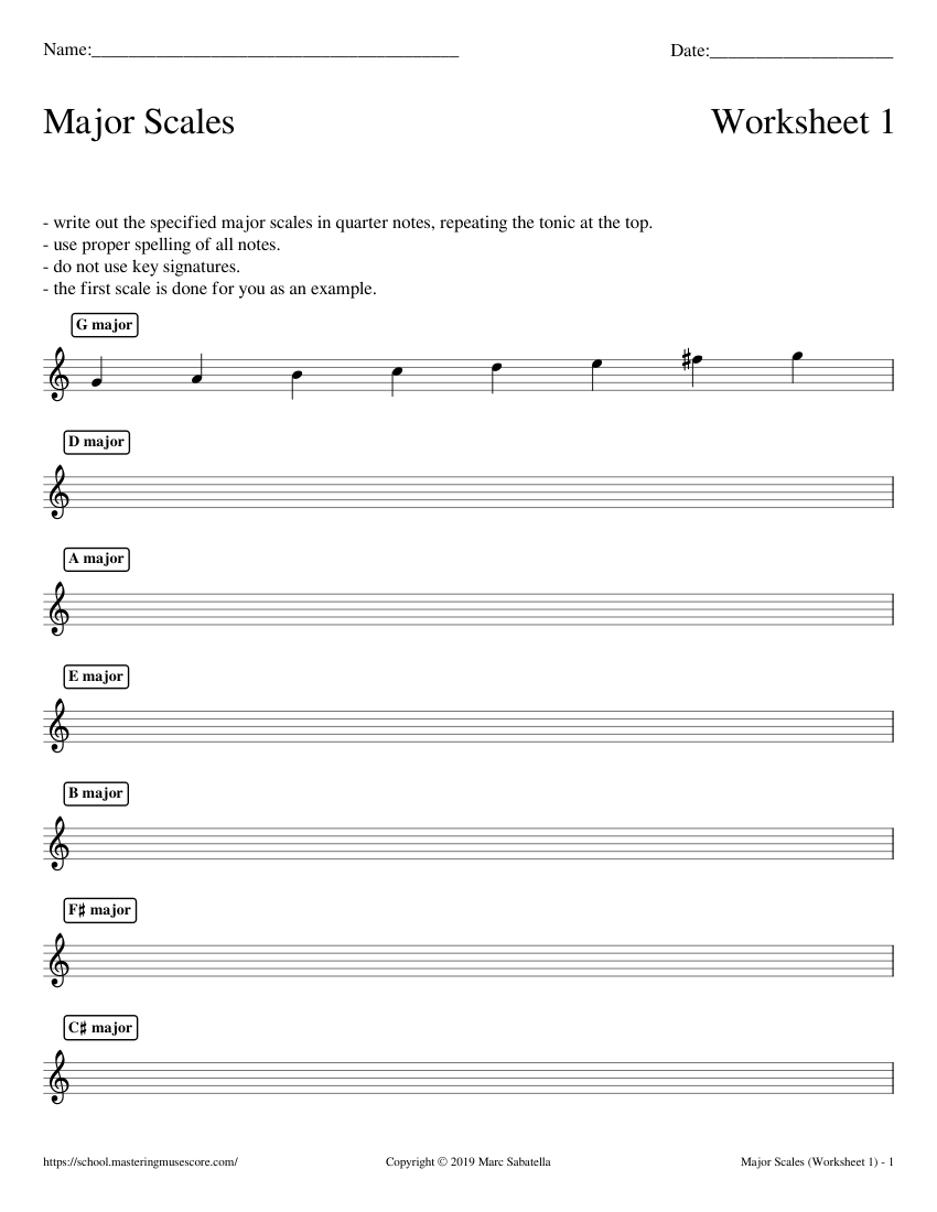 Major Scales (Worksheet 1) Sheet Music for Piano (Solo) easy ...