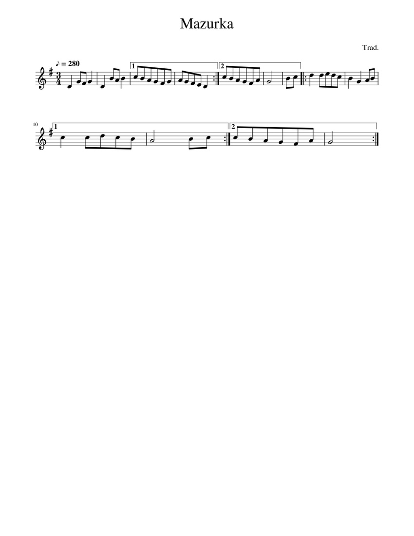 Traditional music - Mazurka Sheet music for Piano (Solo) Easy ...