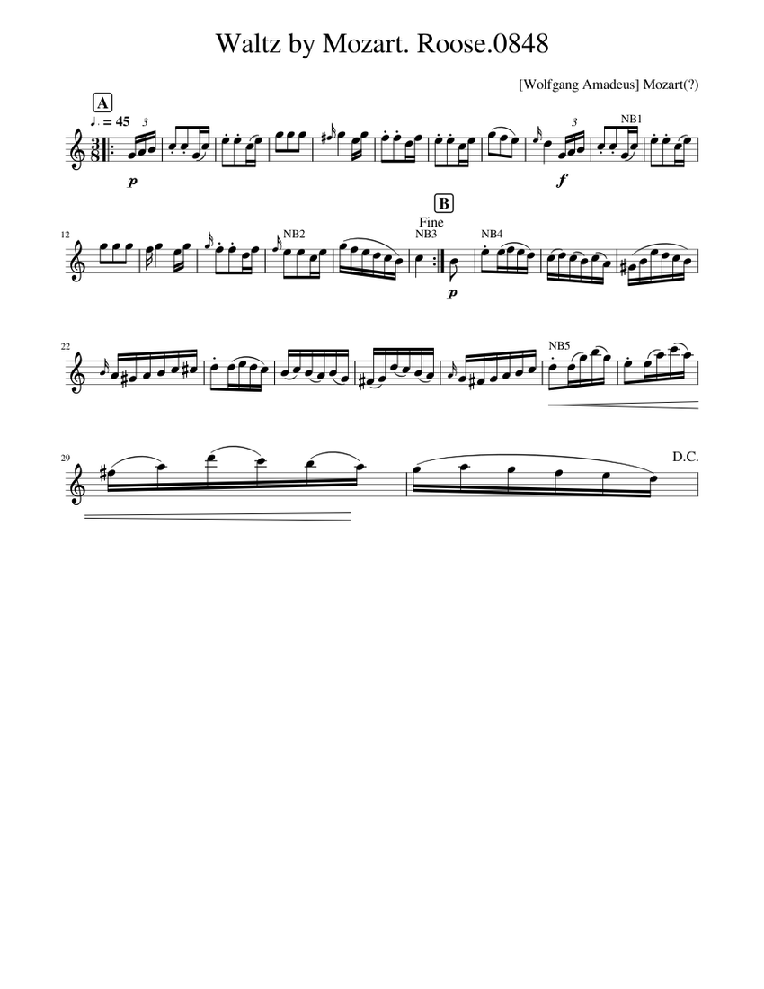 Waltz by Mozart. Roose.0848 Sheet music for Piano (Solo) Easy ...